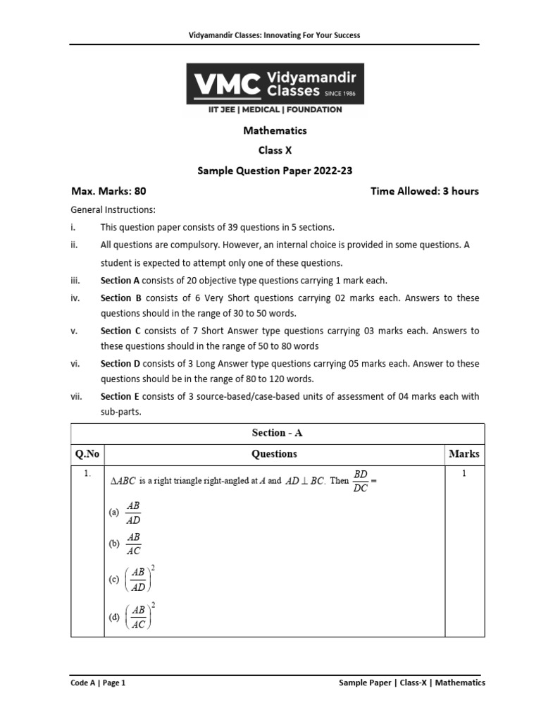 Class 10th Maths III Questions | PDF