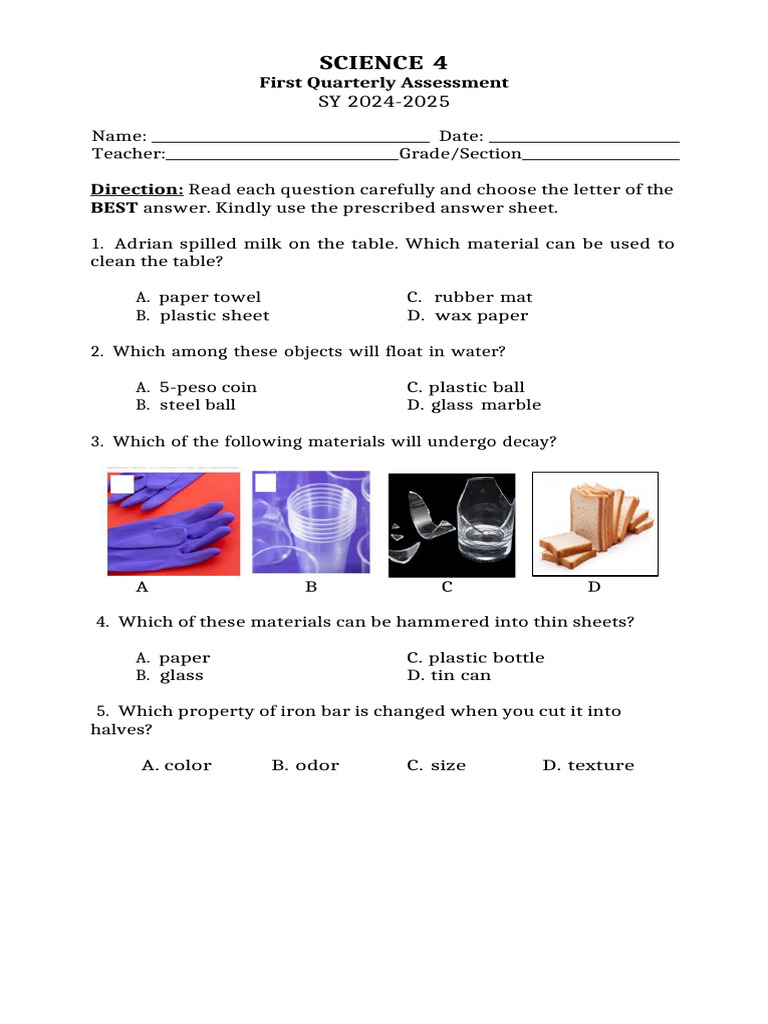 SCIENCE 4 Q1 Assessment | PDF
