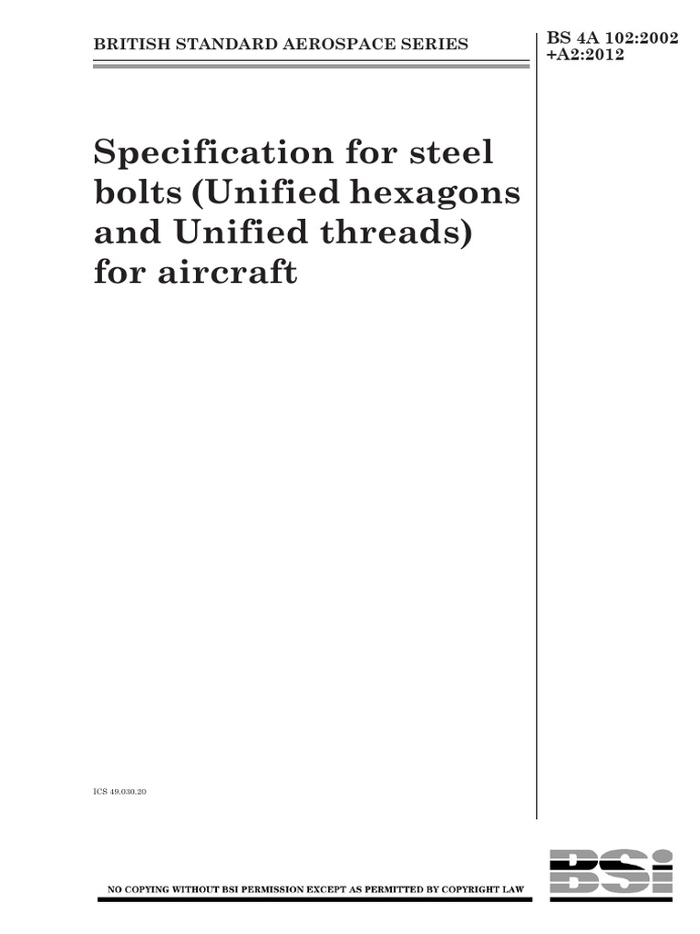 Specification For Steel Bolts (Unified Hexagons and Unified Threads ...