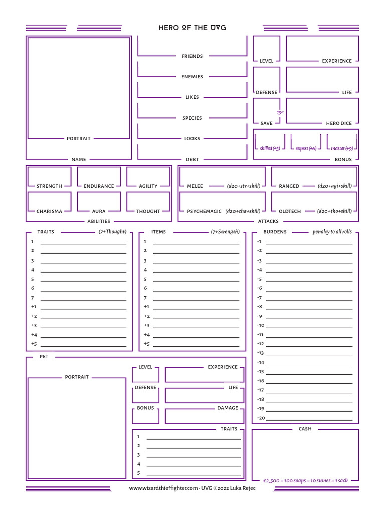 UVG 2E Game Sheets v100 - Direttocat - Character Sheet | PDF
