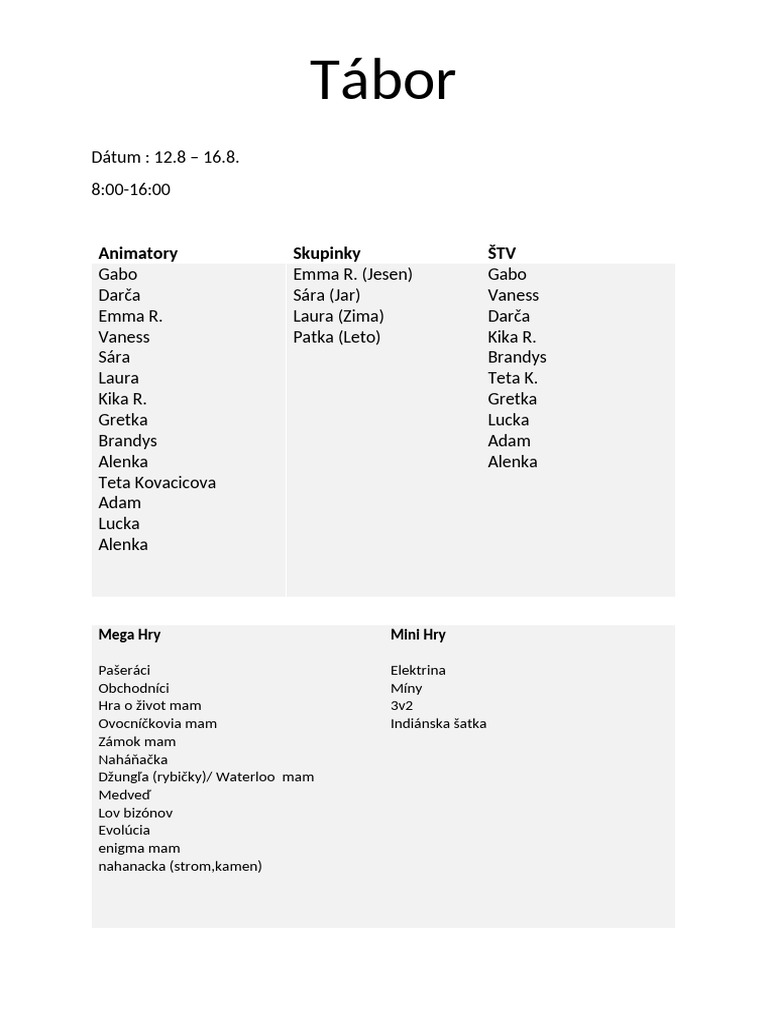 Tabor ŠandS 2024 | PDF