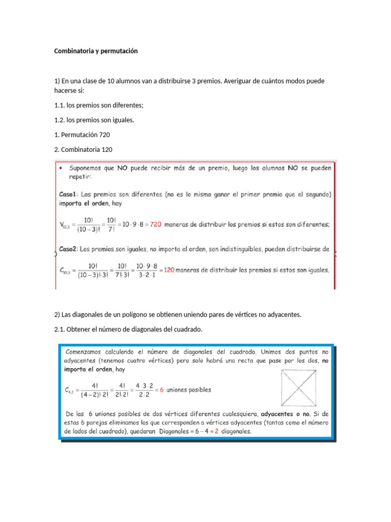 Ejercicios Clase 2 Combinatoria | PDF