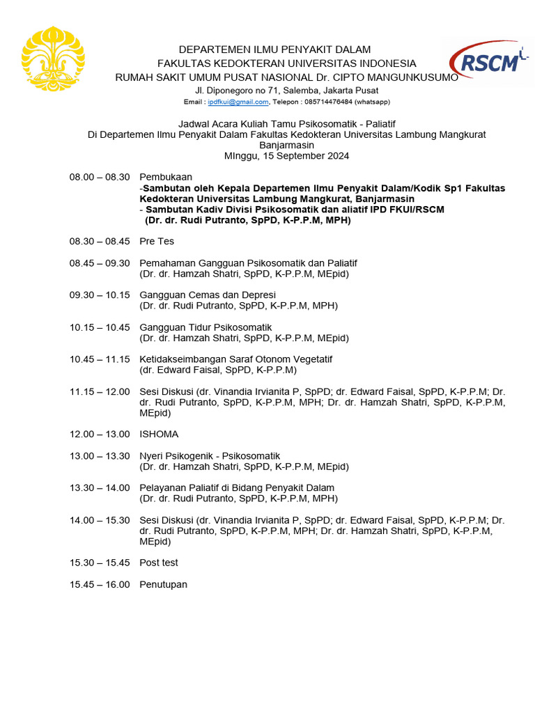 Jadwal Kuliah Tamu FK ULM Sept 2024 | PDF