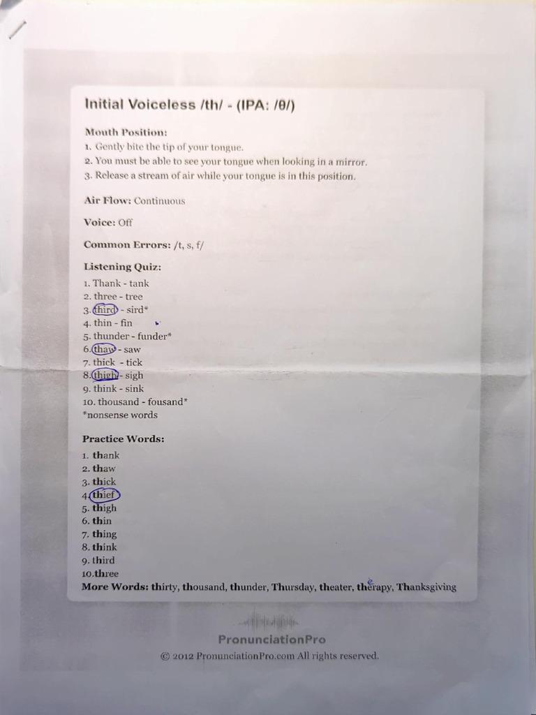 Voiceless TH V | PDF