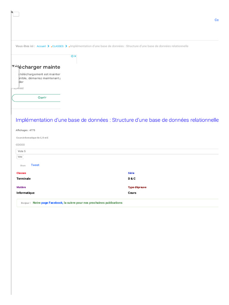 Télécharger Maintenant: Implémentation D'une Base de Données: Structure D'une Base de Données ...