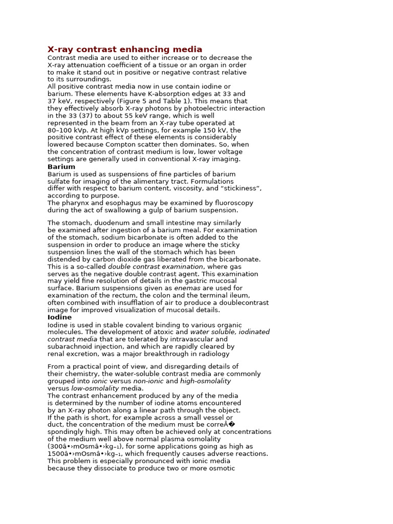 X-Ray Contrast Enhancing Media | PDF