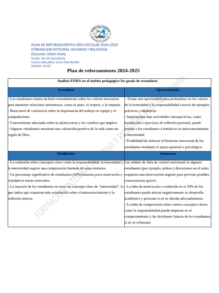 Plan de Reforzamiento 2024 - 2025 | PDF