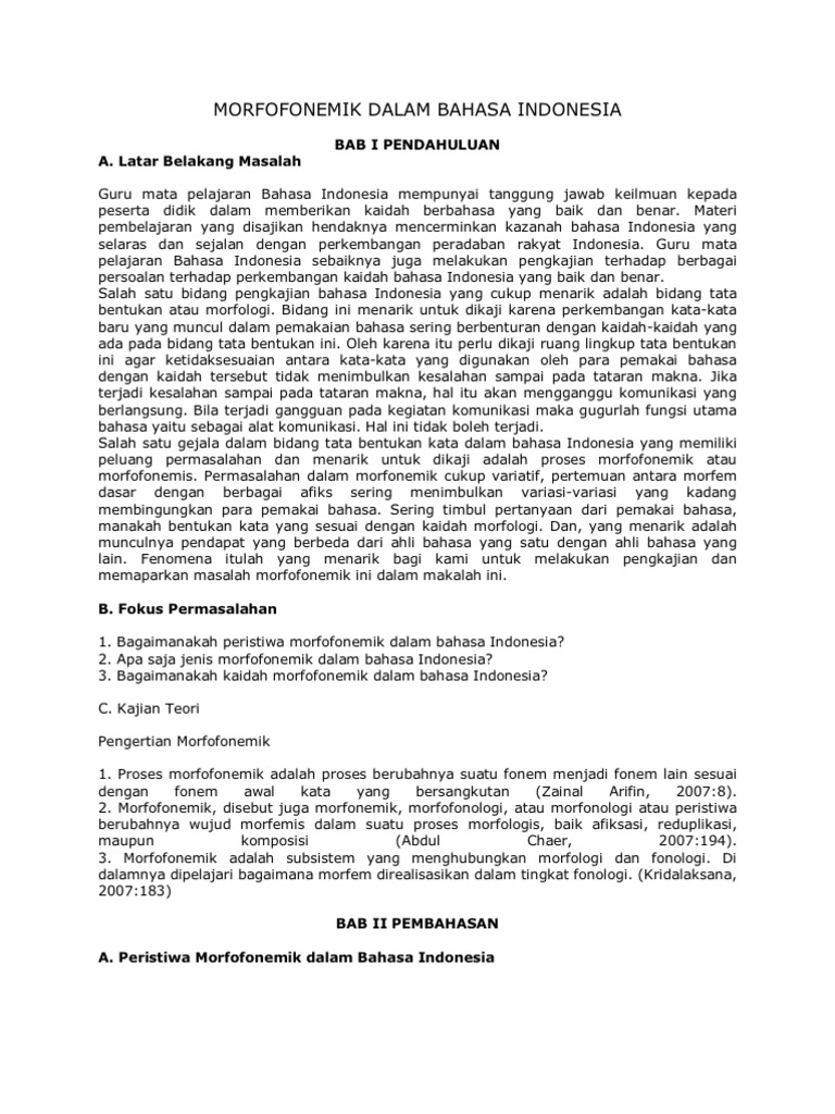 Morfofonemik Dalam Bahasa Indonesia | PDF