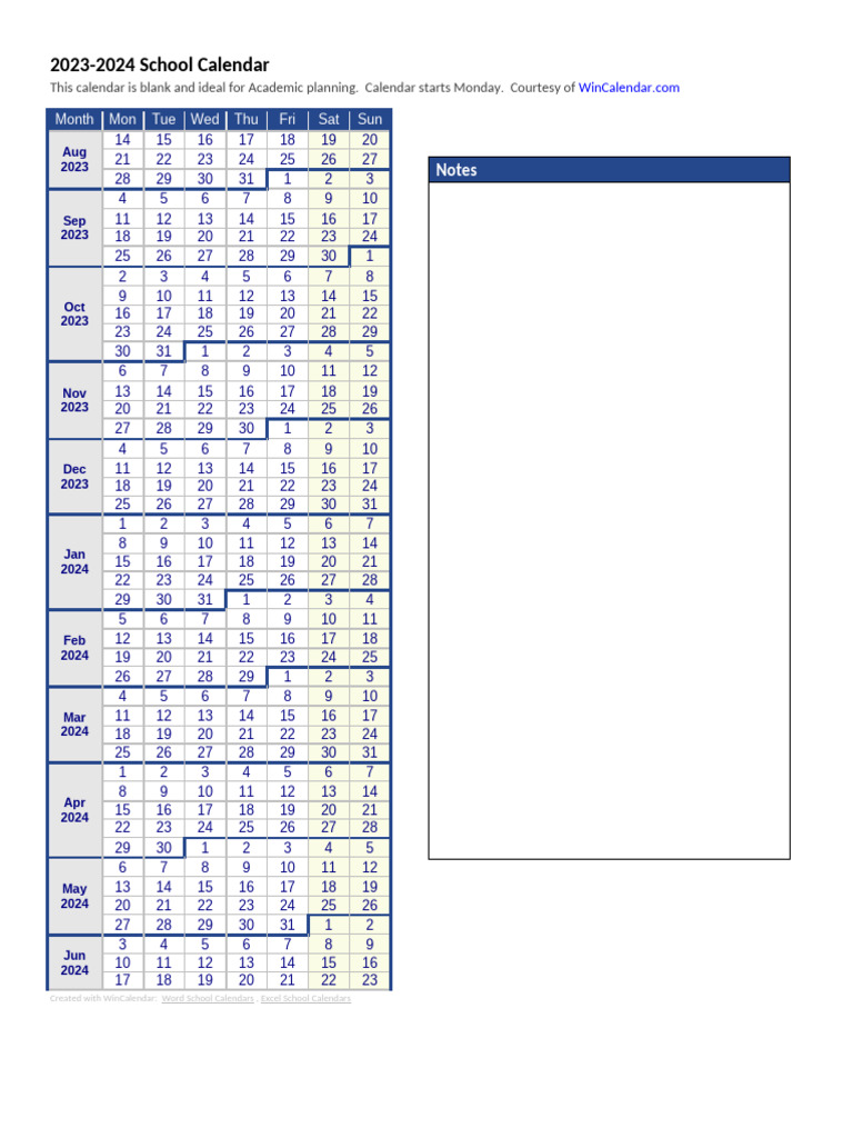 School Calendar 2023 2024 Blank | PDF