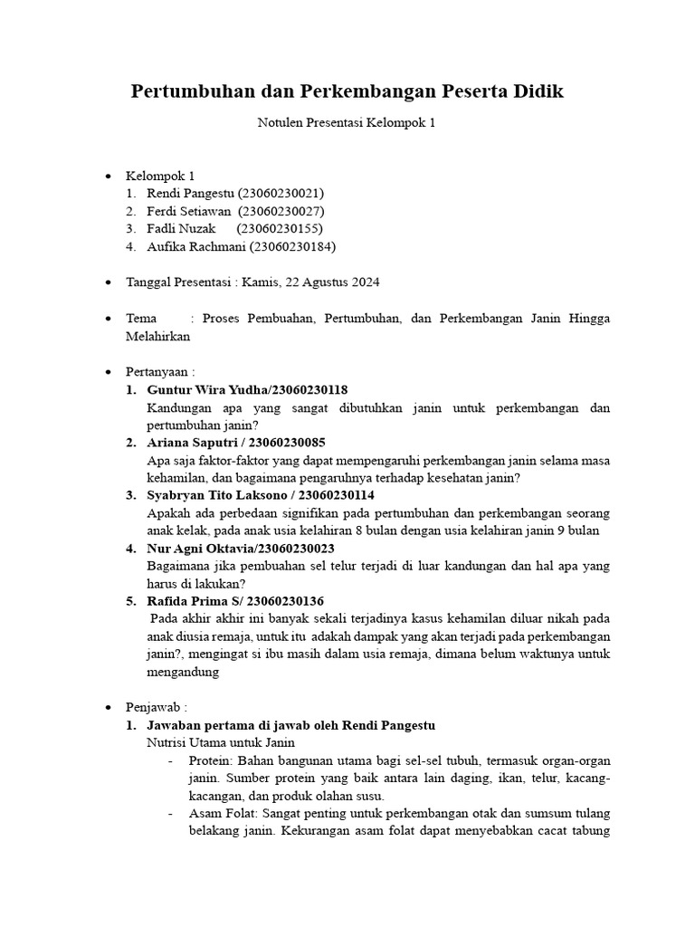 Notulen Presentasi Kelompok 1 | PDF
