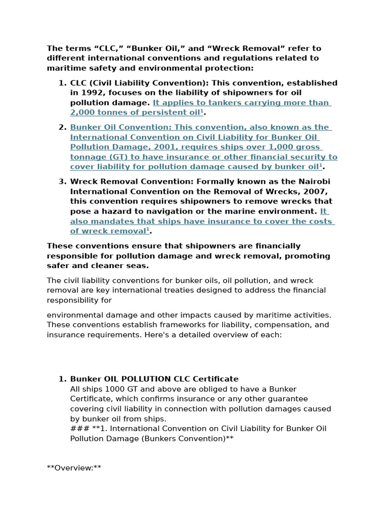 CLC Bunkers Oil and Wreck Removal | PDF | Liability Insurance | Oil Spill
