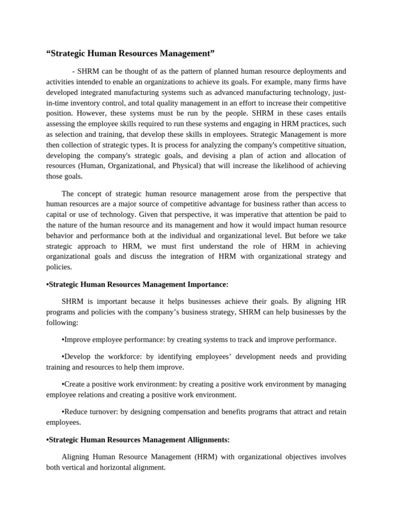 Strategic Human Resources Management | PDF