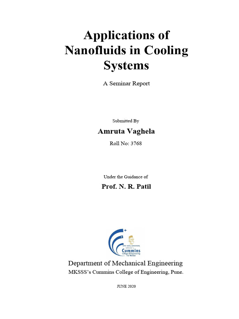 Applications of Nanofluids in Cooling Systems Rep | PDF