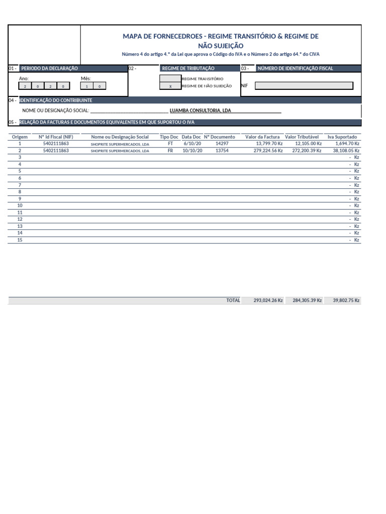 Mapa de Fornecedores do IVA | PDF