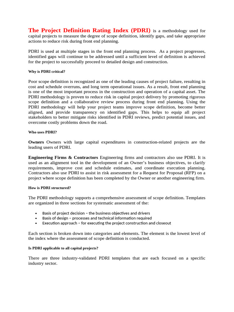 The Project Definition Rating Index | PDF