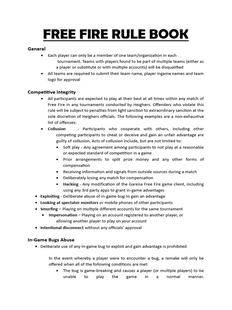 Free Fire General Rule Book | PDF