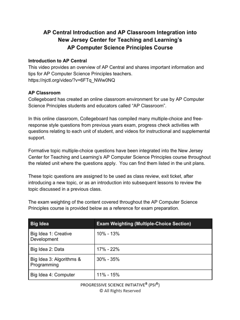 Apcsp - Ap Central Overview Ap Classroom Integration - 2022 01 07 | PDF