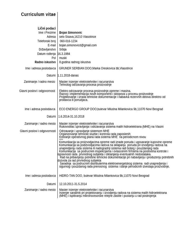 CV Bojan Simonovic | PDF