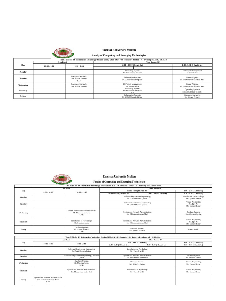 Timetable 4th 5th 7th Semester | PDF
