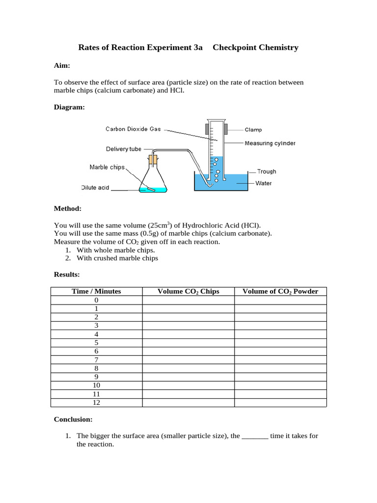 Rates of Reaction Experiment 3a | PDF