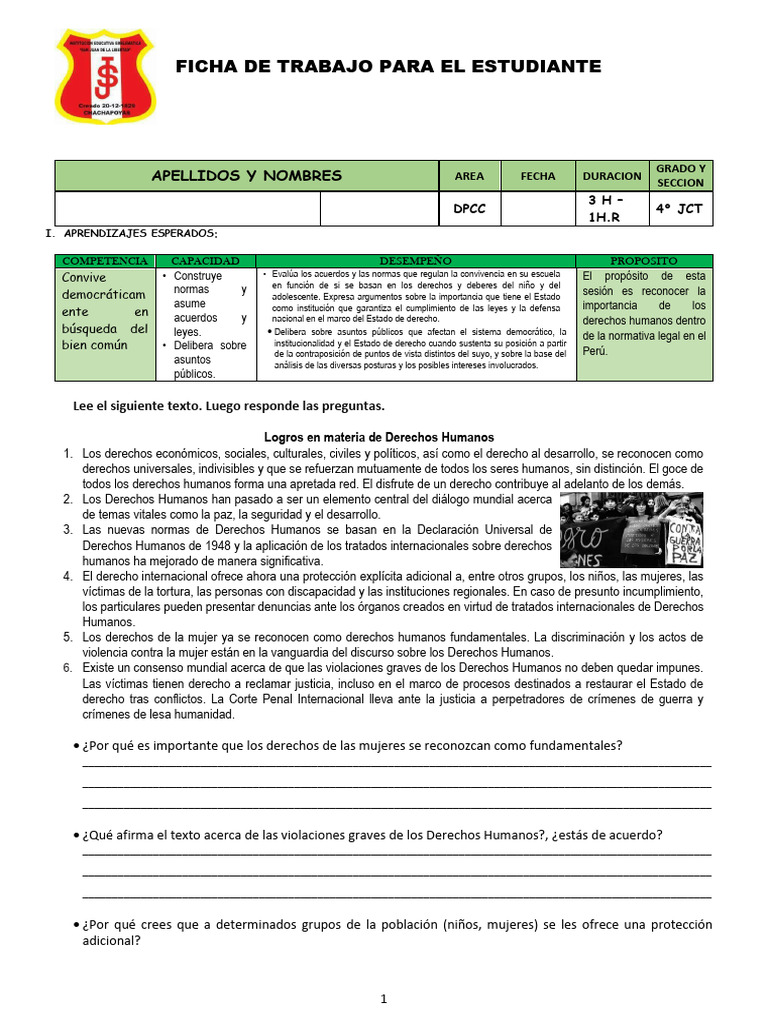@ Unidad 4 - Ficha - Sem 1 - DPCC 4° | PDF