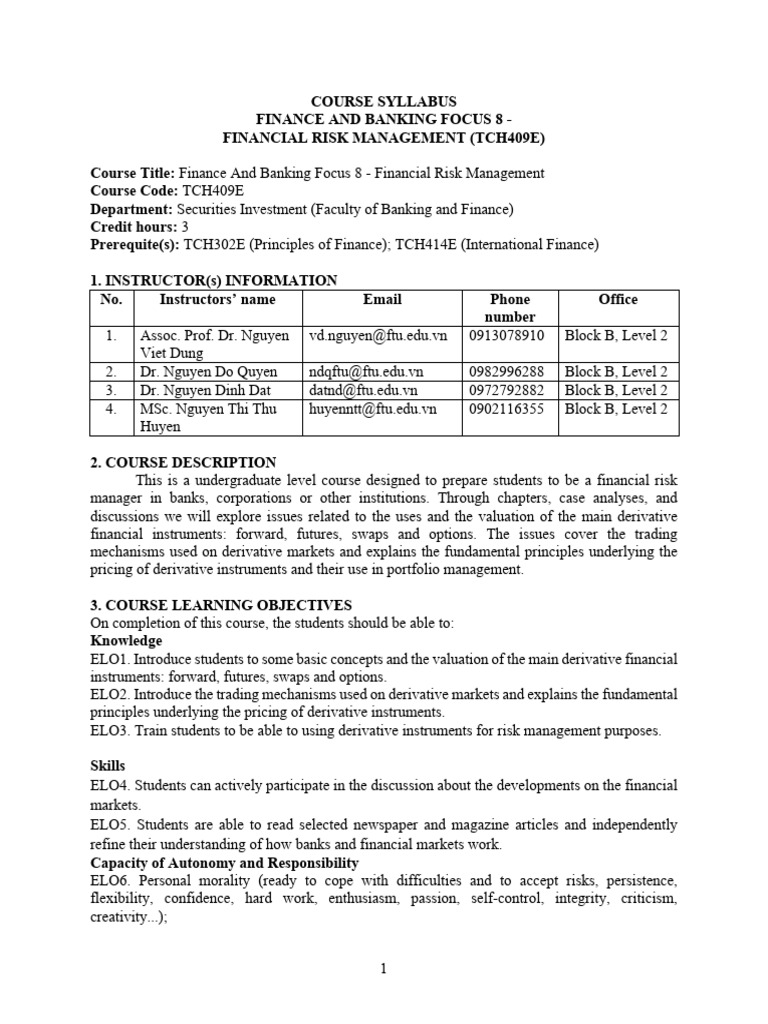 Finance Risk Management Course | PDF | Option (Finance) | Career & Growth
