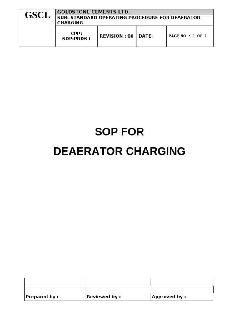 SOP For Deaerator Charging | PDF