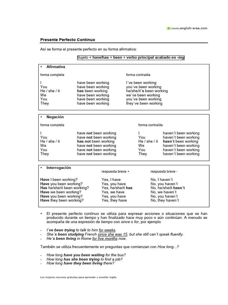 Presente Perfecto Continuo | PDF