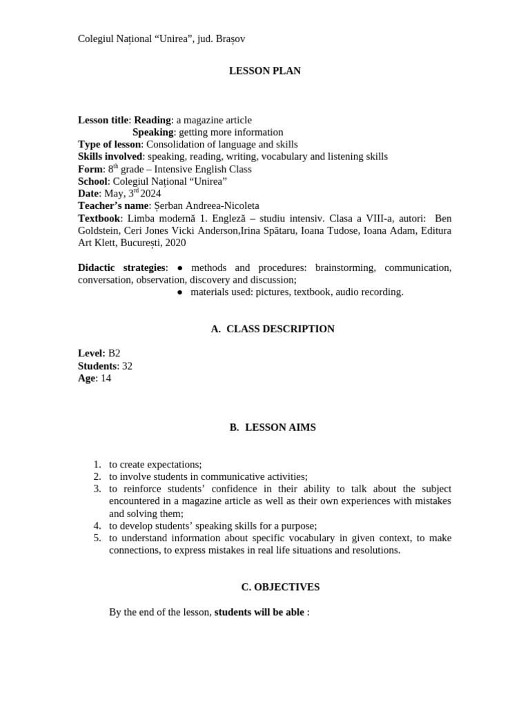 Lesson Plan 8th Grade Skills Pdf