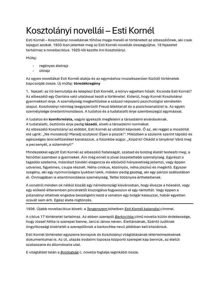 Kosztolányi Novellái - Esti Kornél | PDF