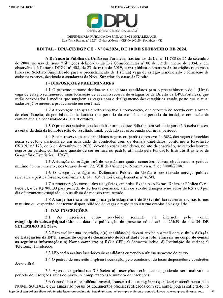 Dpu Fortaleza Ed 04.2024 - Edital | PDF