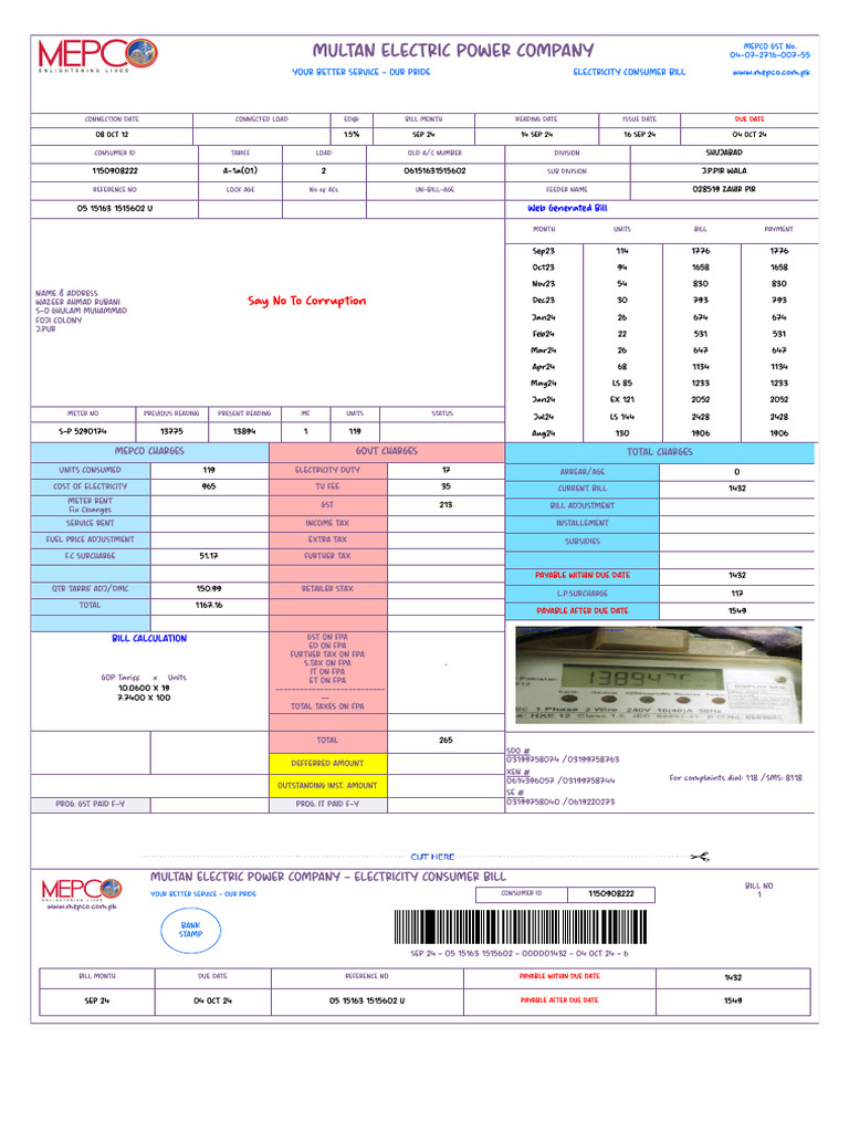 Mepco Online Bill | PDF