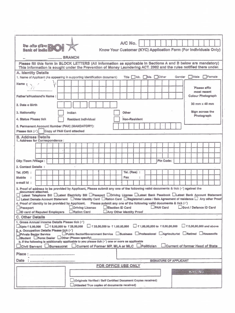 Bank of India Kyc | PDF