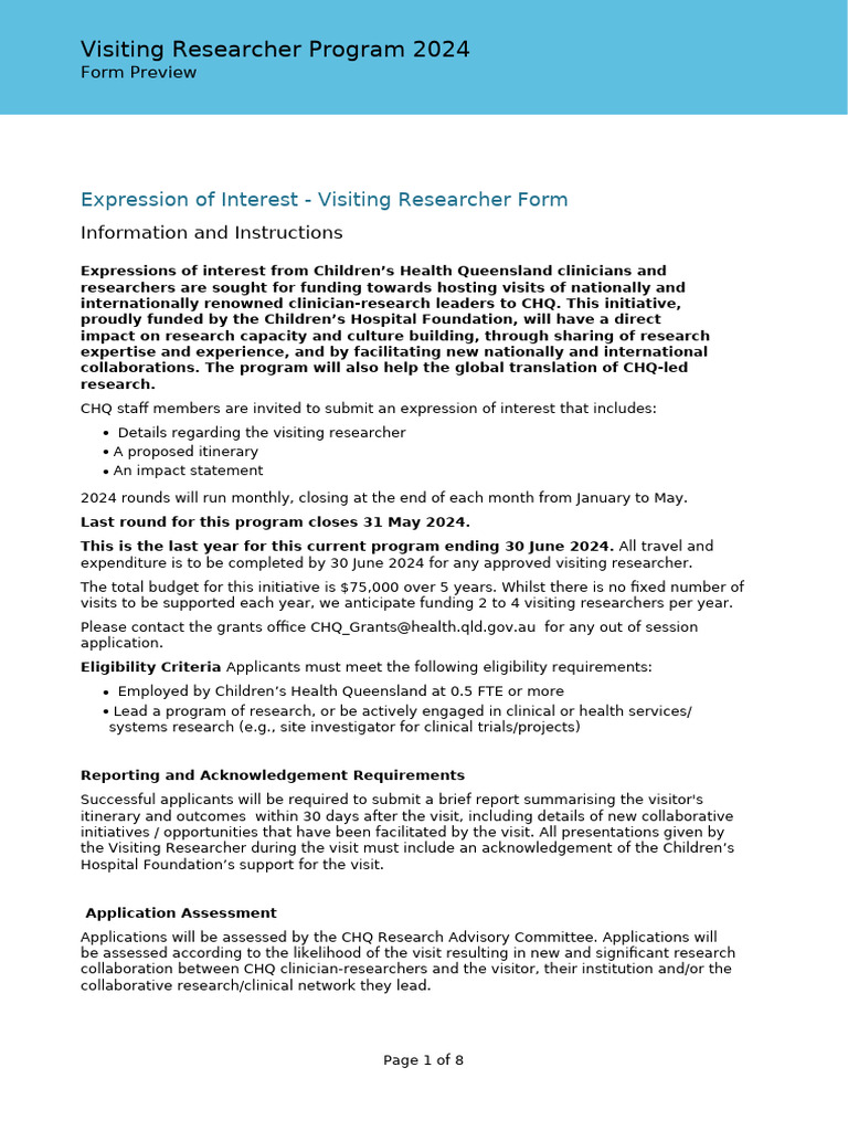 Visiting Researcher Program 2024-Application | PDF