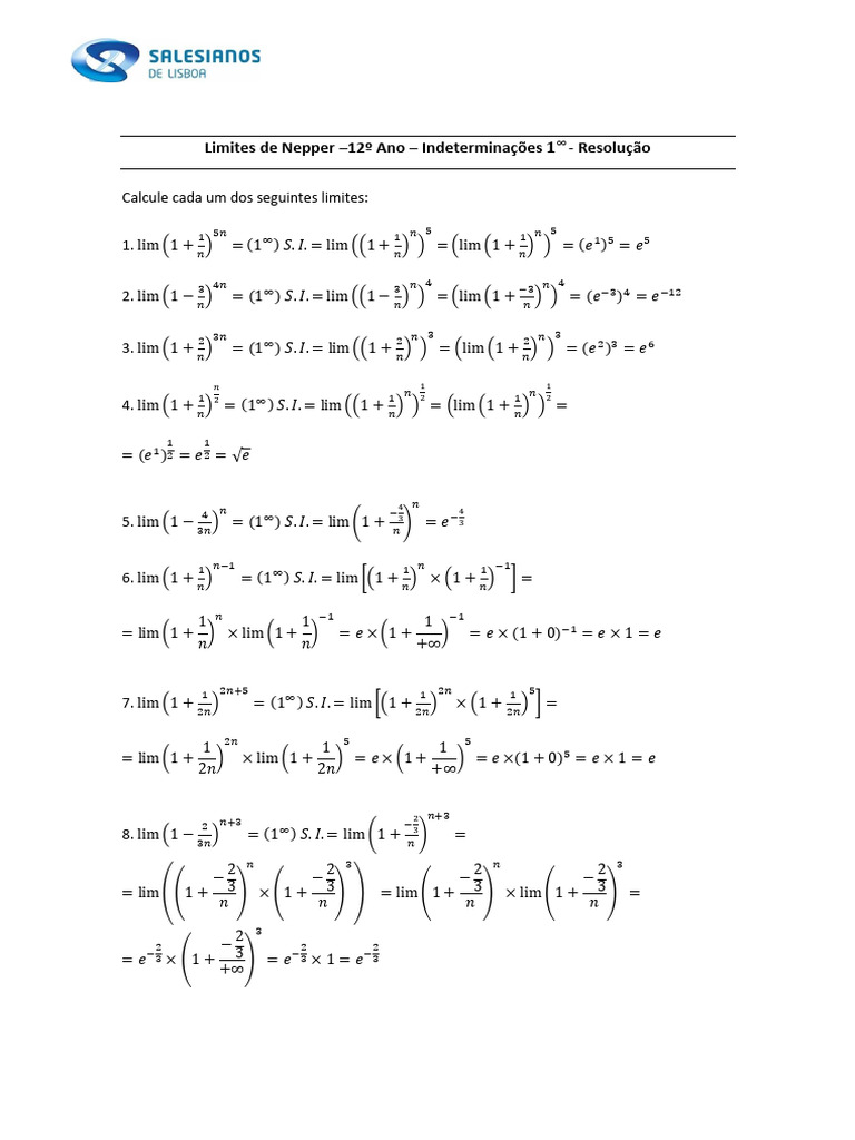 Limites de Nepper-12ÂºAno-RES | PDF