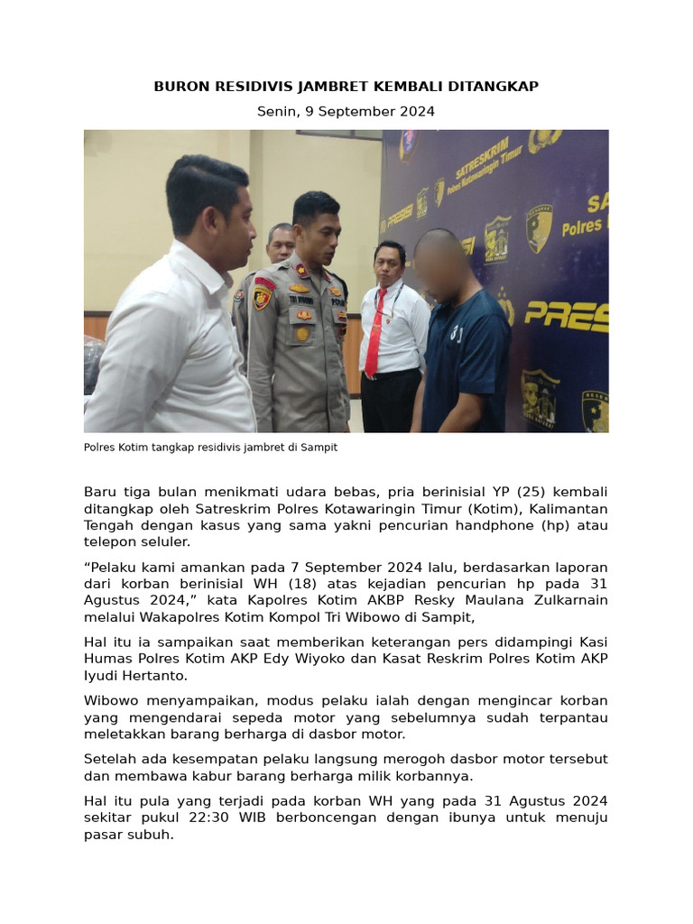 Buron Residivis Jambret Kembali Ditangkap | PDF