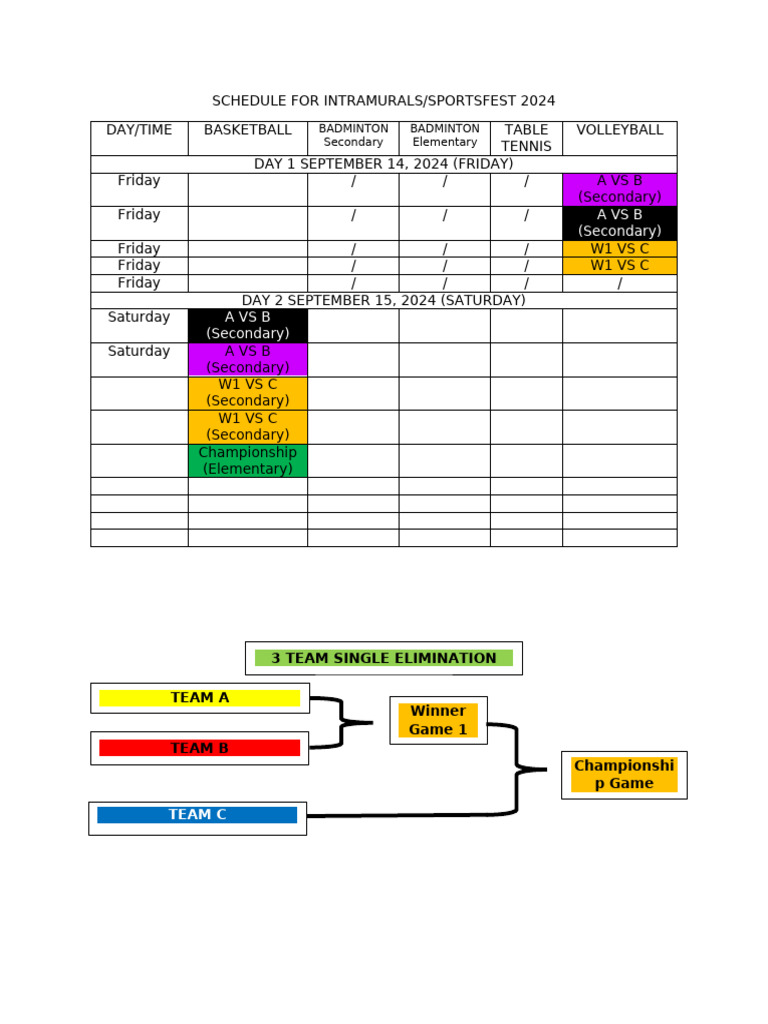 Sample SCHEDULE FOR INTRAMURALS | PDF