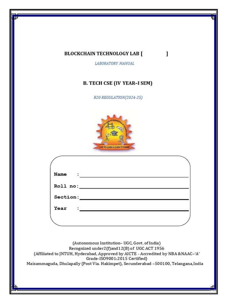 Blockchain Technology Lab Manual 2024-25 | PDF | Engineering | Art