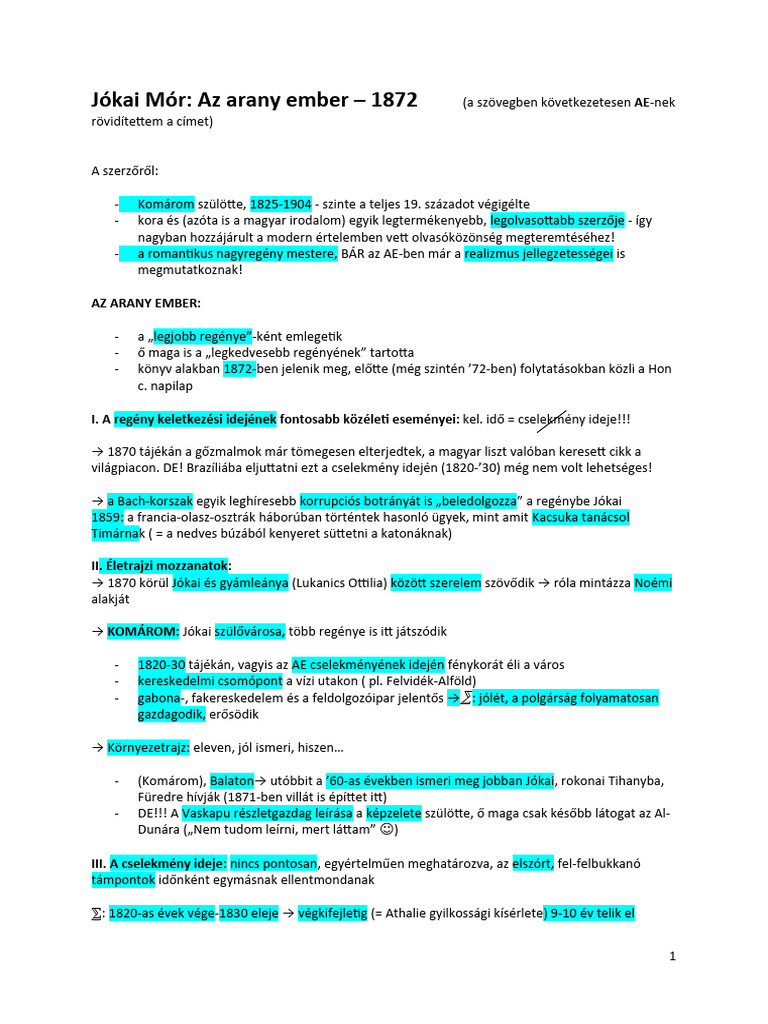 Jókai Mór Az Arany Ember - Docx Másolata | PDF