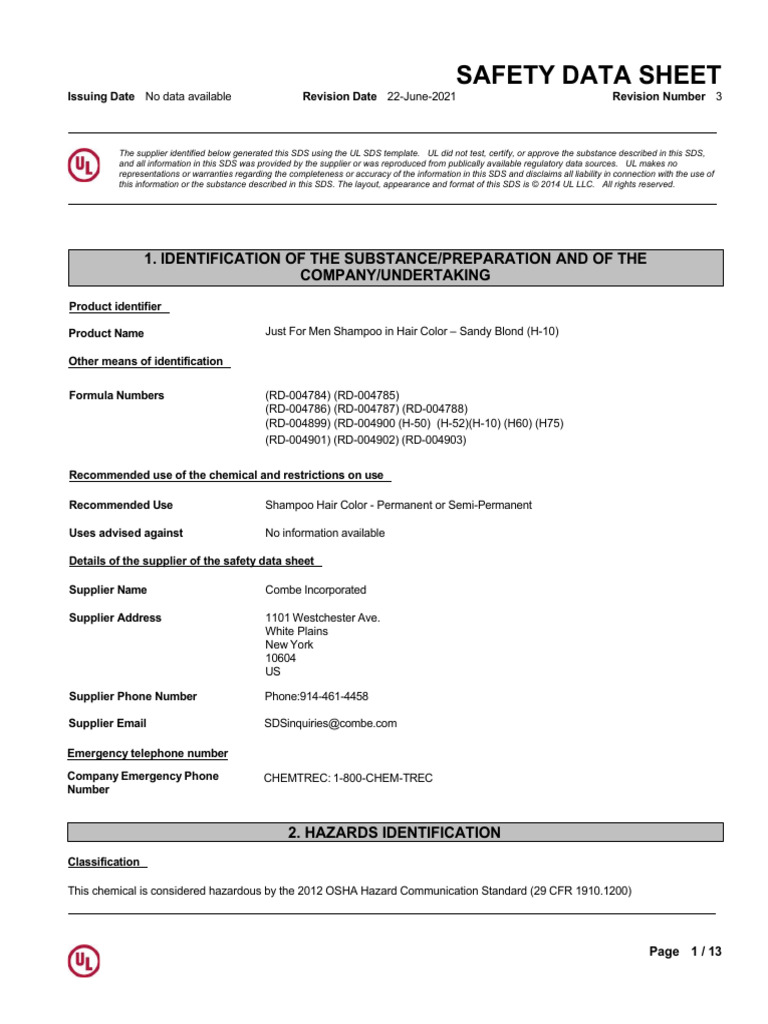 SDS Just For Men | PDF