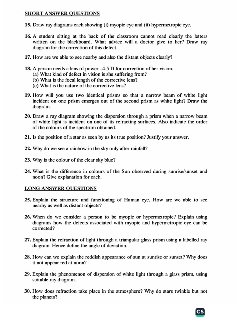 Human Eye And Colourful World Assignment[1] Pdf