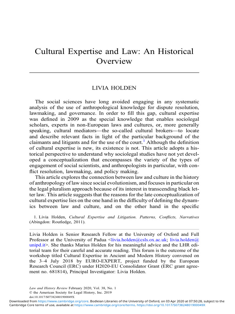 Cultural Expertise and Law An Historical Overview | PDF
