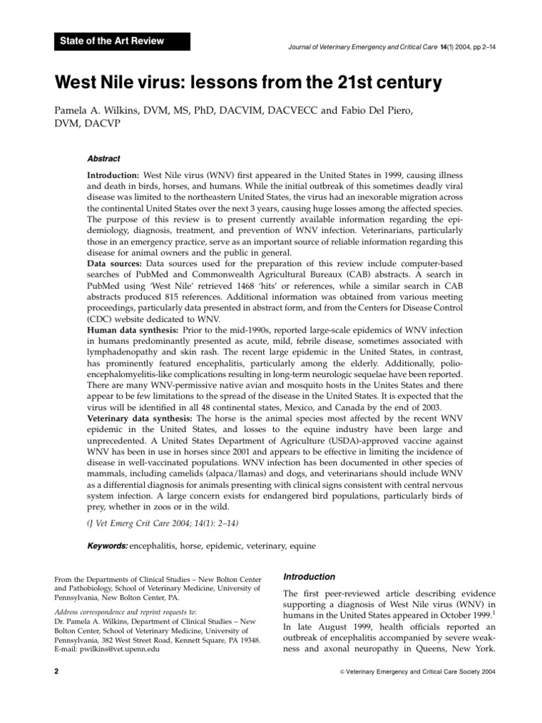 West Nile Virus Lessons From The 21st Ce | PDF