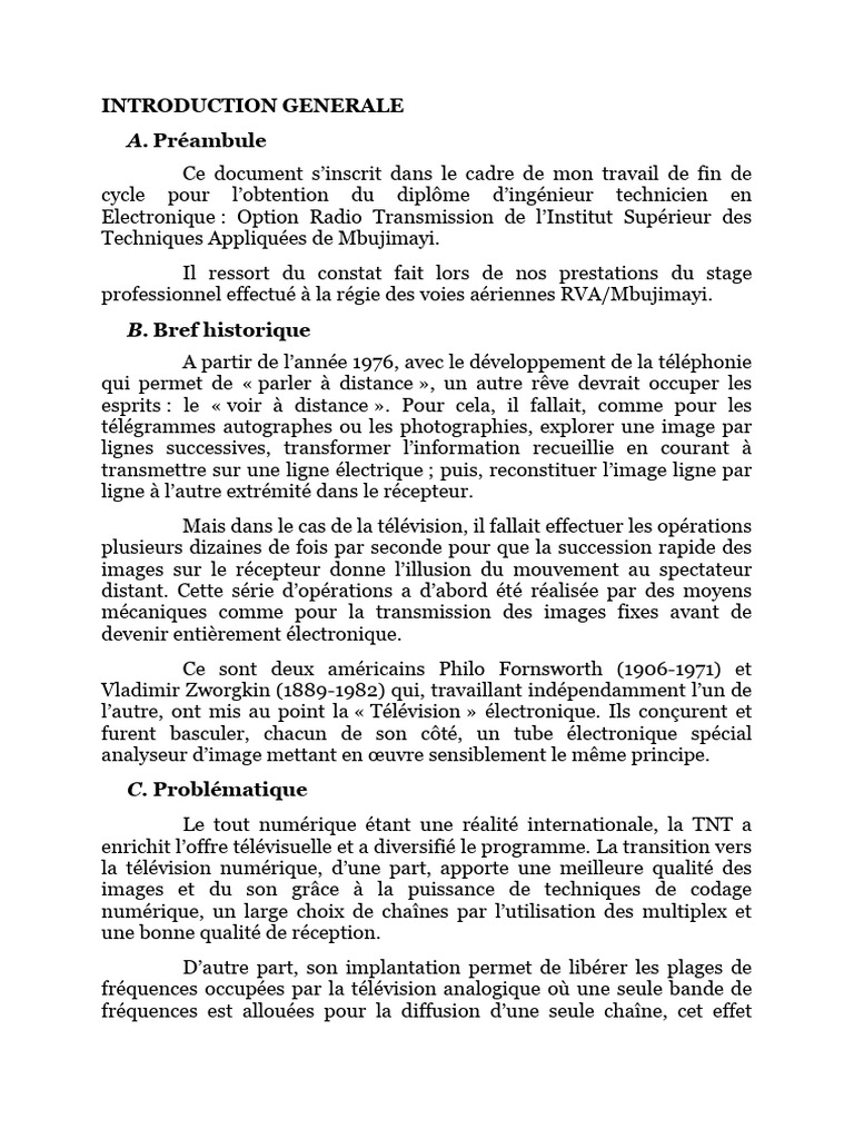 CHAPITRE I MEMOIRE JOEL MPIANA Ok - Keys M | PDF | Broadcasting | Science & Mathematics