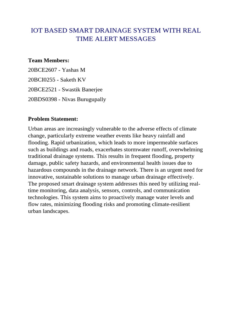 Iot Based Smart Drainage System With Real Time Alert Messages | PDF