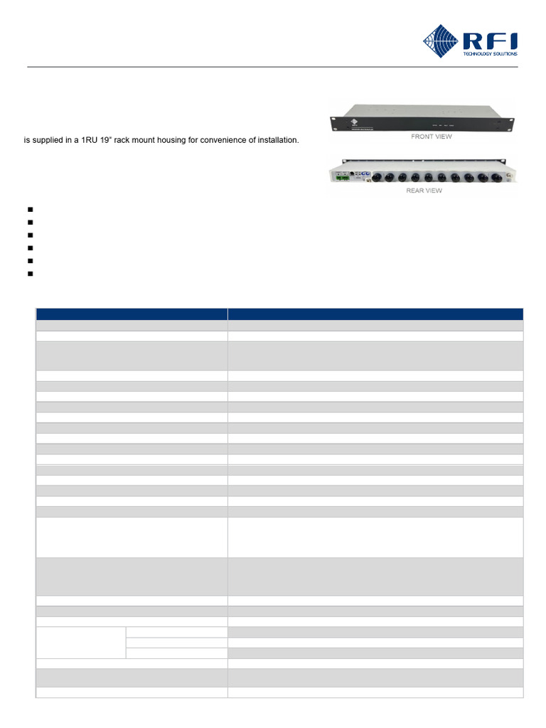 RFI VHF Receiver Multicoupler, RX1317-3408-31 Specifications | PDF ...