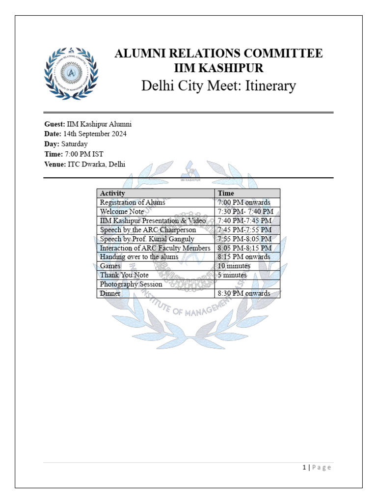 Delhi City Meet Itinerary | PDF