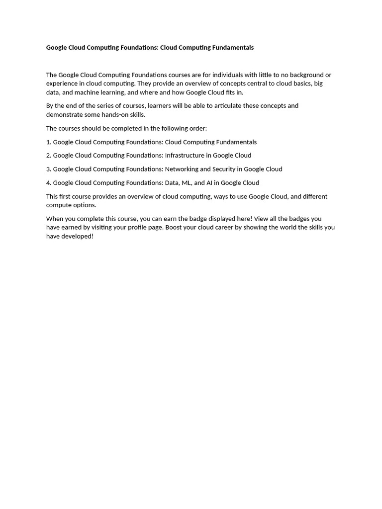 Google Cloud Computing Foundations | PDF