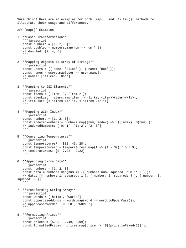 examples of map and filter methods | PDF