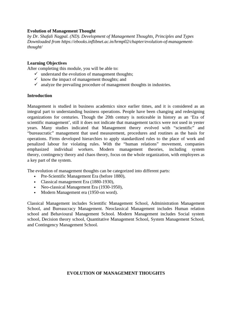 Reading2 - Evolution of Management Thought | PDF